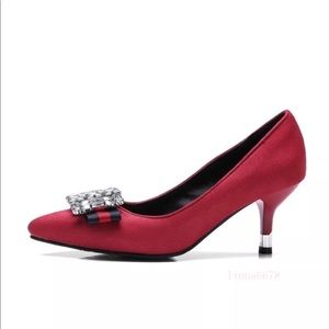 Shoes | Classic Suede Rhinestone Red Shoes | Poshmark